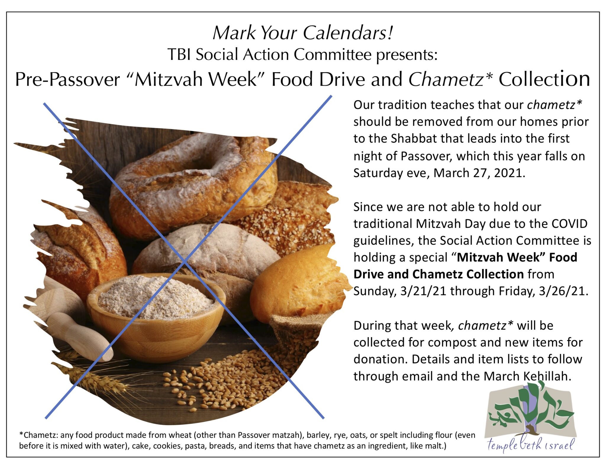 Mitzvah Week Food Drive and Chametz Collection - Temple Beth Israel